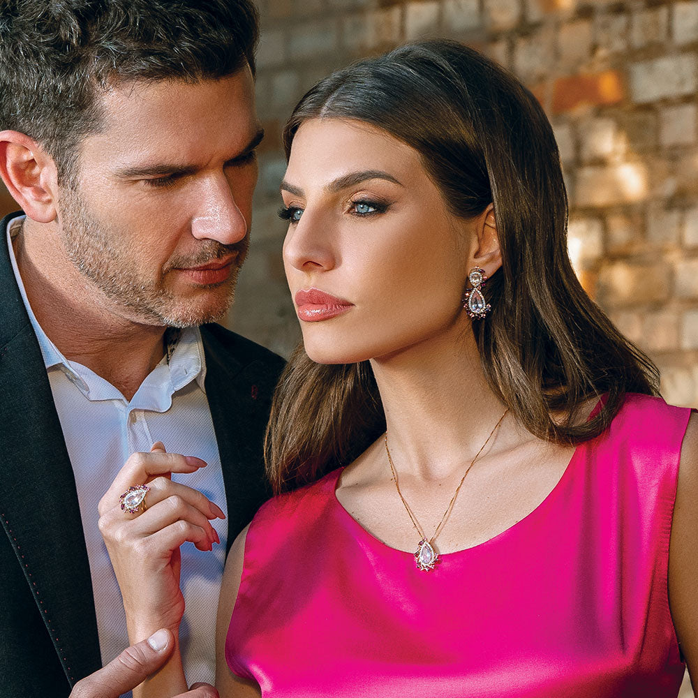 Brinco em Ouro Rosé com Quartzo Rosa, Rodolita, Turmalina Rosa e Diama ...